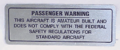 PASSENGER WARNING PLACARD ALUMINUM | Aircraft Spruce