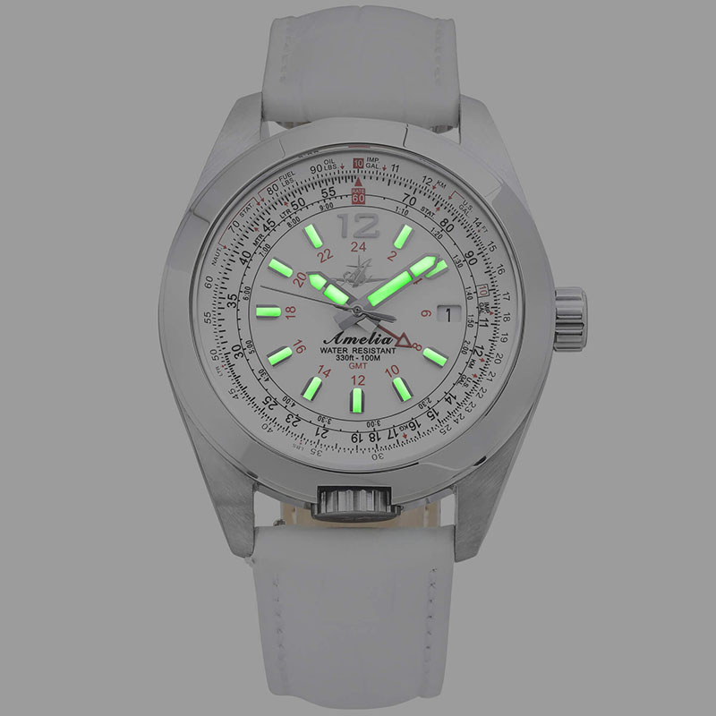 Abingdon Women Amelia Cloud White GMT Pilot Watch with White Leather ...